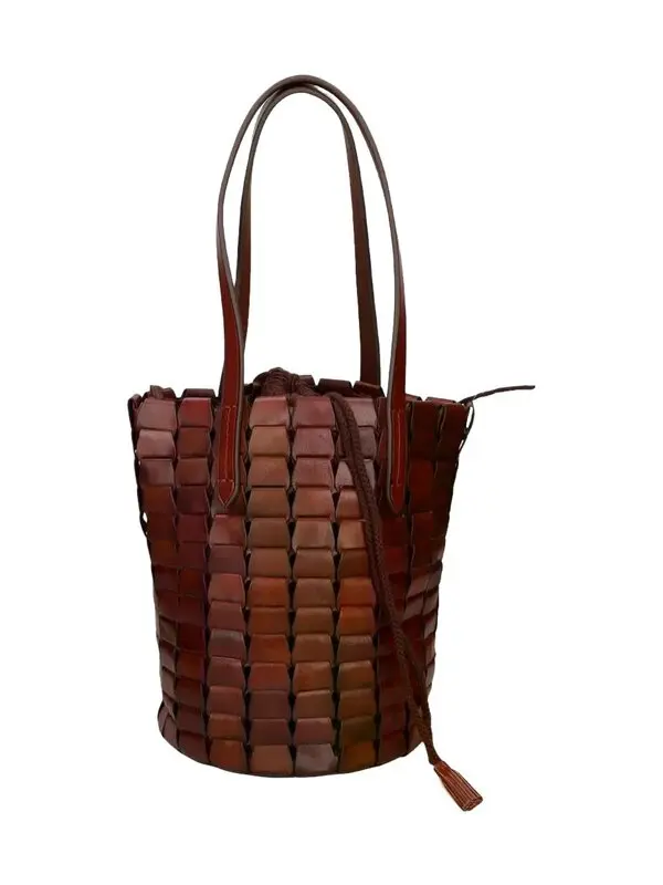 Dragon Diffusion Woven Drawstring Bucket Bag - Brown