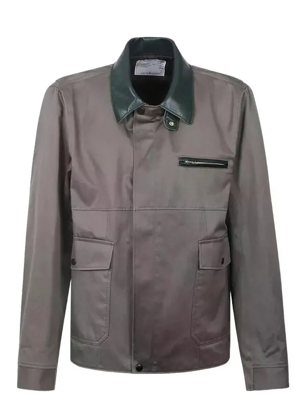 Sacai Leather-collar Shirt Jacket - Grey