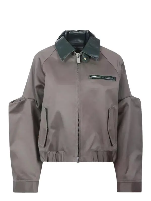 Sacai Leather-collar Shirt Jacket - Grey