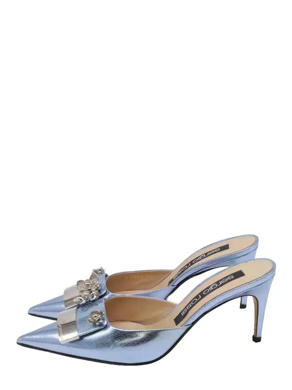 SERGIO ROSSI Embellished Pointed-toe Heeled Mules - Blue