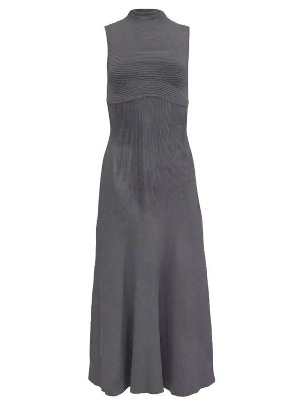 Staud Ribbed Knit Sleeveless Midi Dress - Grey