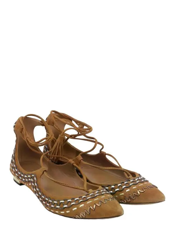 AQUAZZURA Christy Lace-up Flat Pumps - Brown