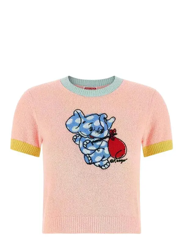 Kenzo Cartoon-motif Intarsia-knit T-shirt - Pink