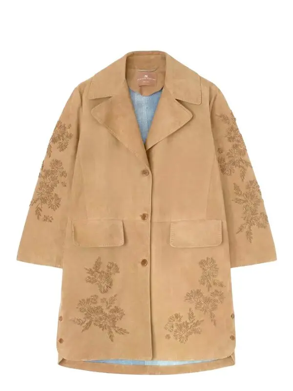 Ermanno Scervino Floral Embroidered Suede Coat - Neutrals