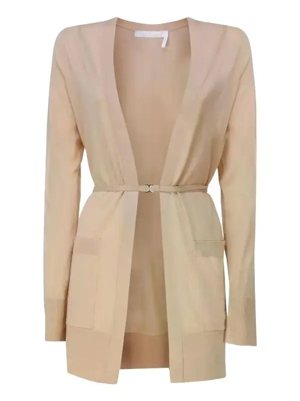 Chloé Long-sleeved Cardigan With Waist Strap - Neutrals