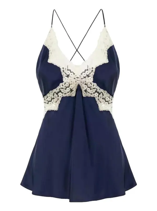 Alberta Ferretti Lace-trim Top - Blue