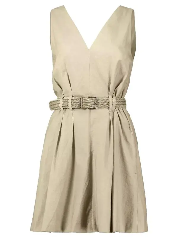 Brunello Cucinelli Belted Pleated Mini Dress - Neutrals