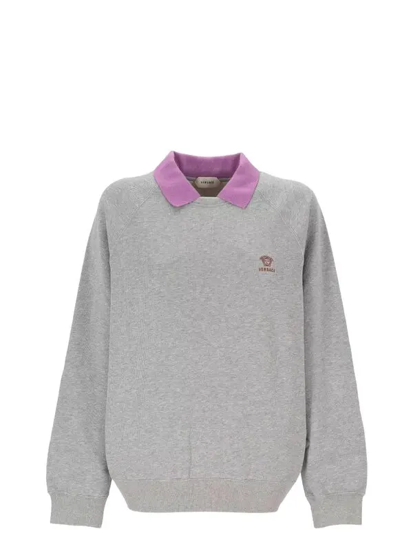 Versace Polo Collar Embroidered Sweatshirt - Grey