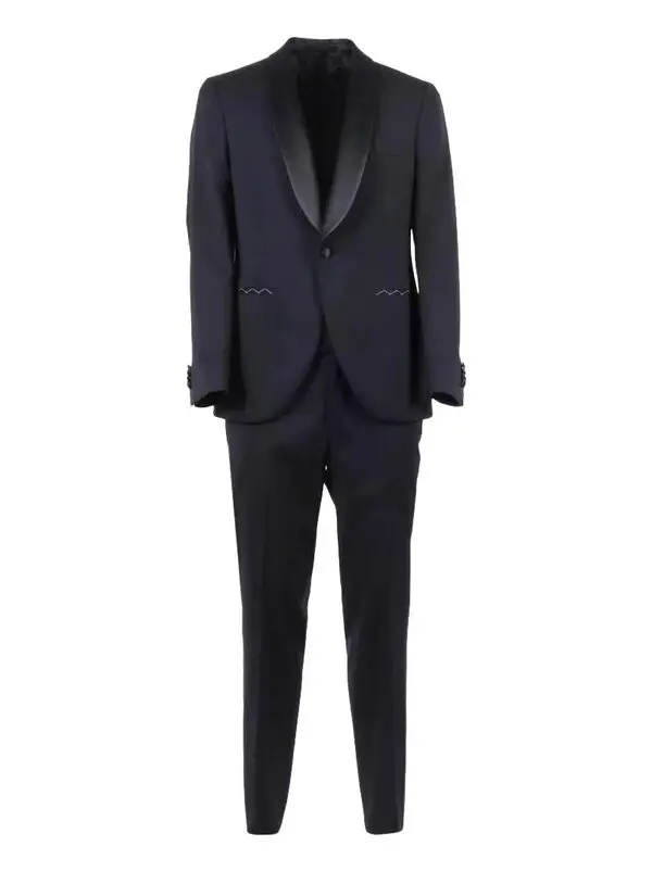 LUIGI BIANCHI MANTOVA Shawl-collar Zig-zag Suit - Blue