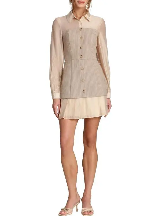 Avec Les Filles Twofer Mini Dress - Khaki And Cream
