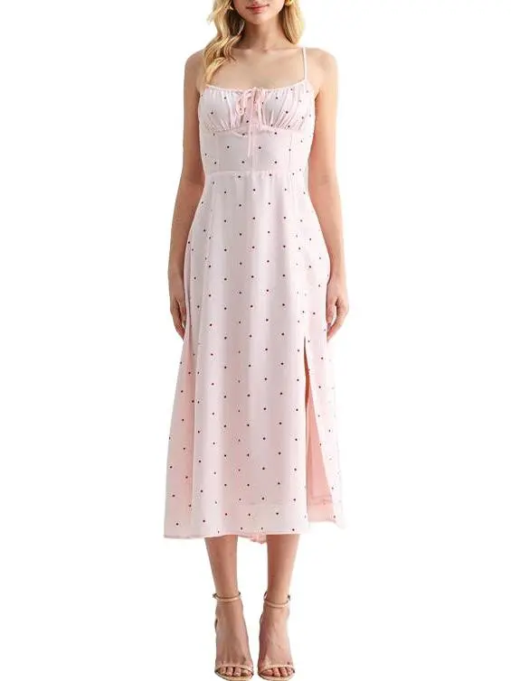ALL IN FAVOR Polka Dot Sleeveless Midi Dress - Blush Burgundy
