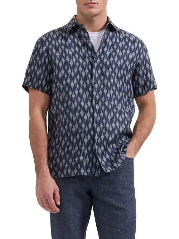 Bugatchi Vero Shaped Fit Geometric Print Short Sleeve Button-up Shirt - Navy