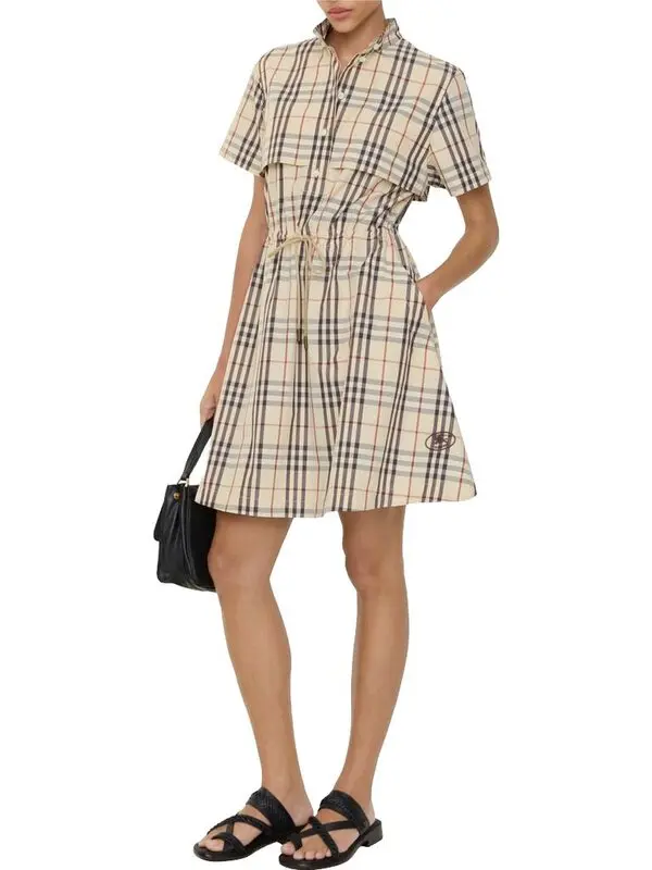 Burberry Check Cotton Shirt Dress - Almond Beige