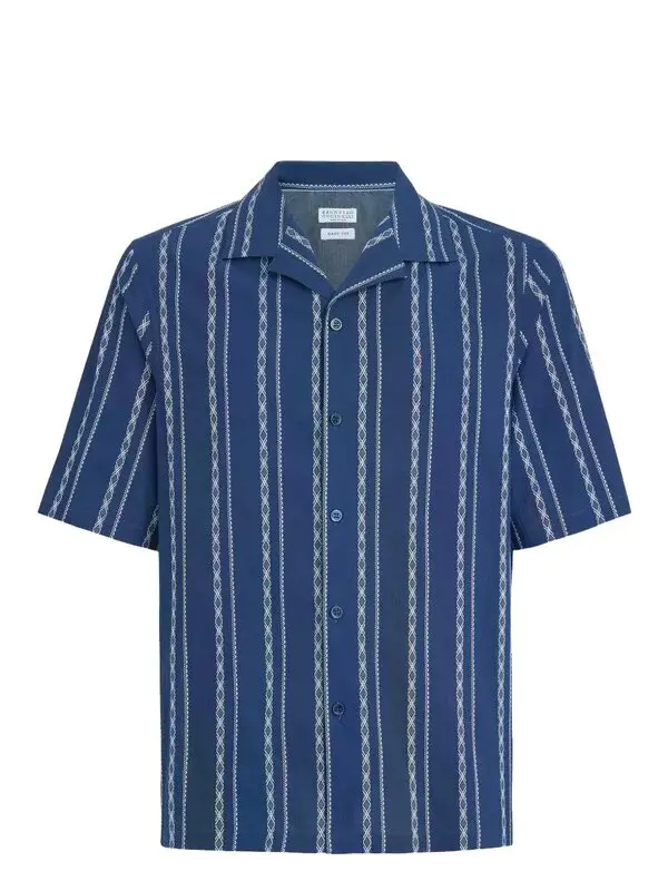 Brunello Cucinelli Stripe Short-sleeve Shirt - Blue