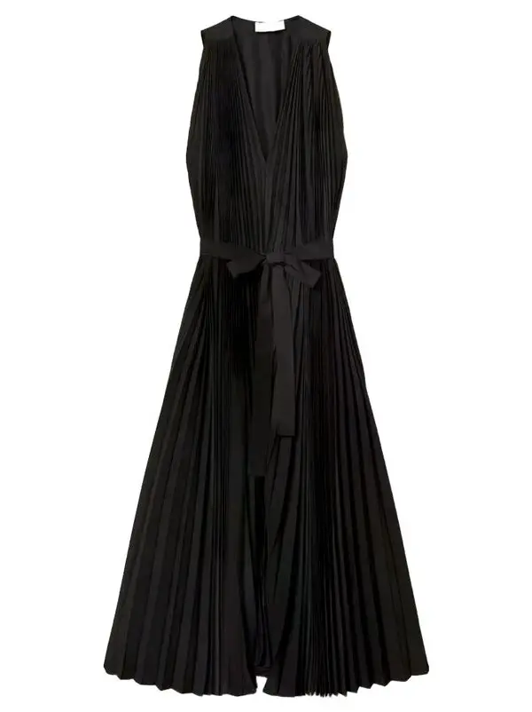 TWINSET Pleated V-neck Midi Dress - Black