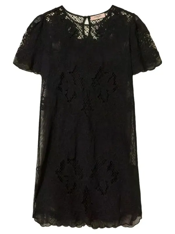 TWINSET Lace Mini Dress With Scalloped Details - Black