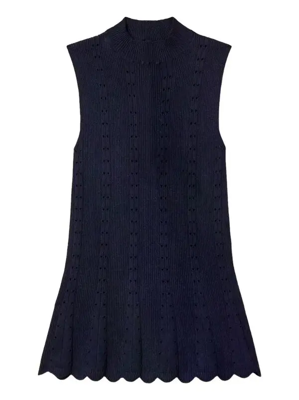 TWINSET Sleeveless Mock Neck Top With Scalloped Hem - Blue