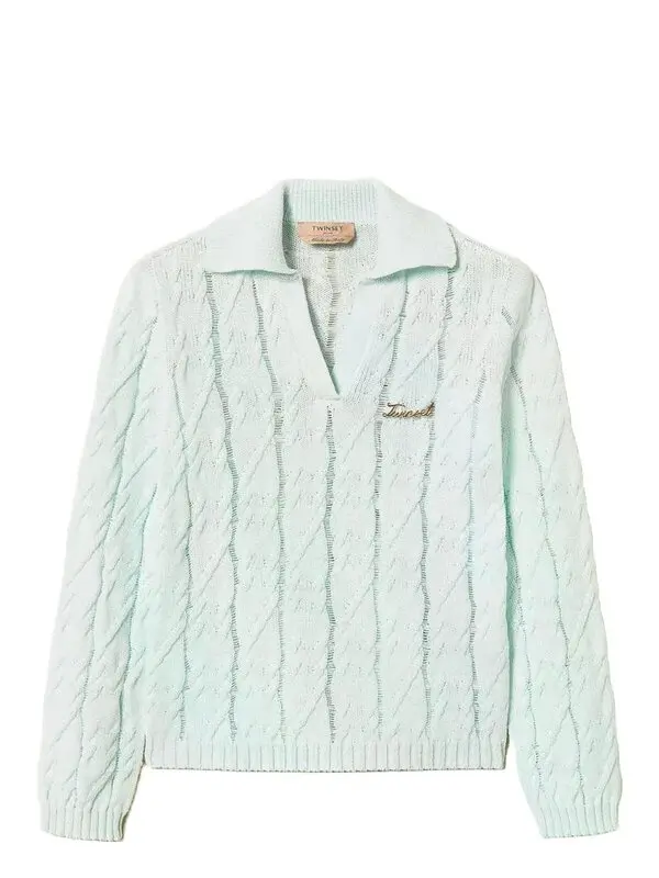 TWINSET Polo-collar Cable-knit Sweater - Green