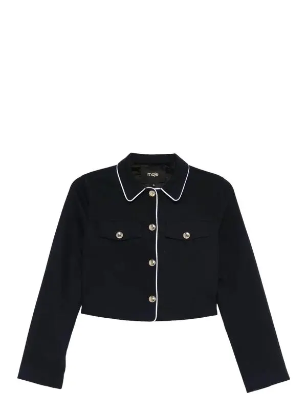 Maje Cropped Buttoned Jacket With Piped Trim - Blue