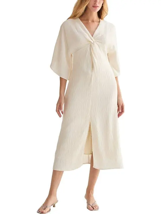 CRESCENT Front Twist Textured Midi Dress - Cream