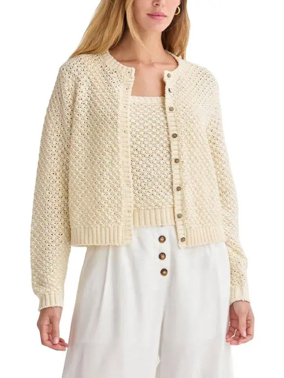 CRESCENT Basket Weave Knit Cardigan Tank Two Piece Set - Cream