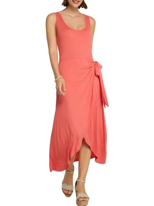 LASCANA Sleeveless Wrap Look Midi Dress - Coral