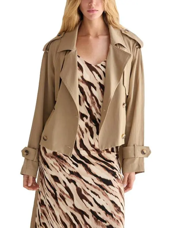CRESCENT Double-breasted Crop Trench Coat - Khaki