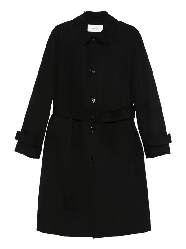 LARDINI Belted Collared Coat - Black