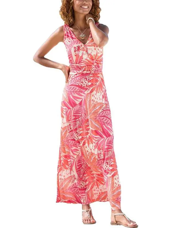 LASCANA Smocked Waist Maxi Dress - Pink Orange