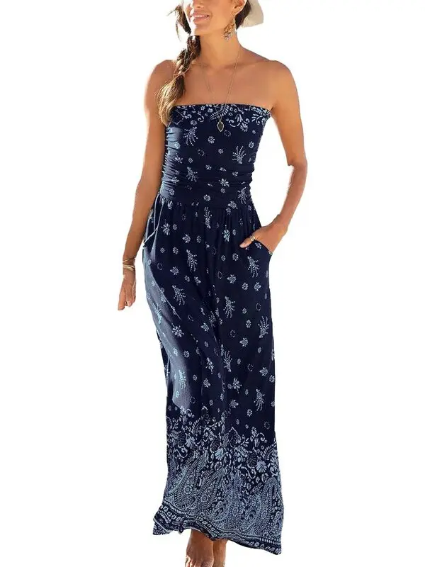 LASCANA Bandeau Maxi Dress - Navy Printed
