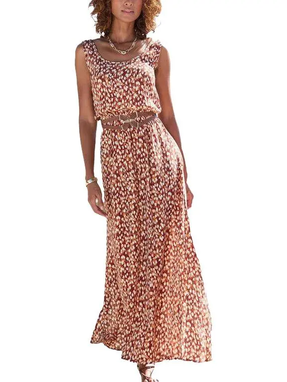 LASCANA Printed Tank Maxi Dress - Brown Ivory