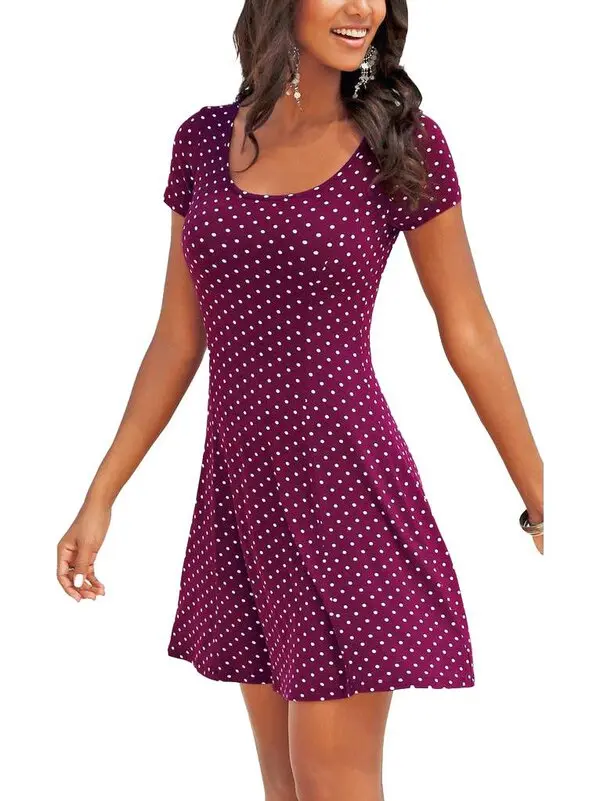 LASCANA Polka Dot Print Midi Dress - Bordeaux Multi
