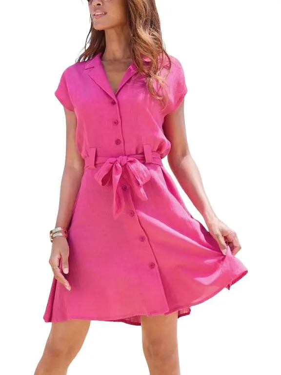 LASCANA Belted Shirt Dress With Floral Print - Pink