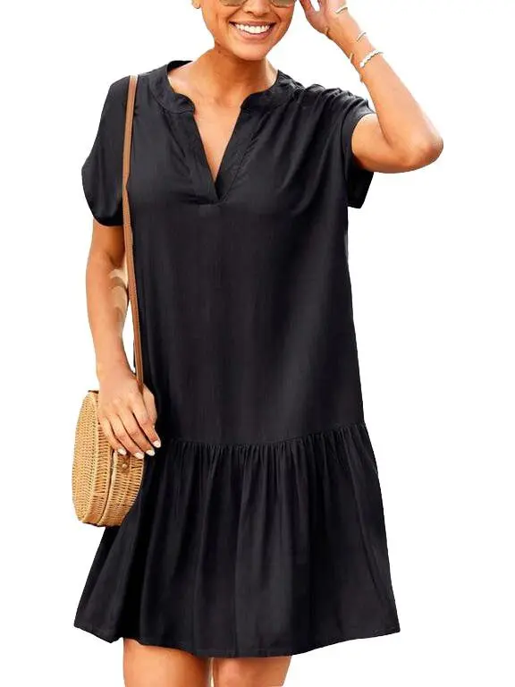 LASCANA Flounce Hem Shift Dress - Black