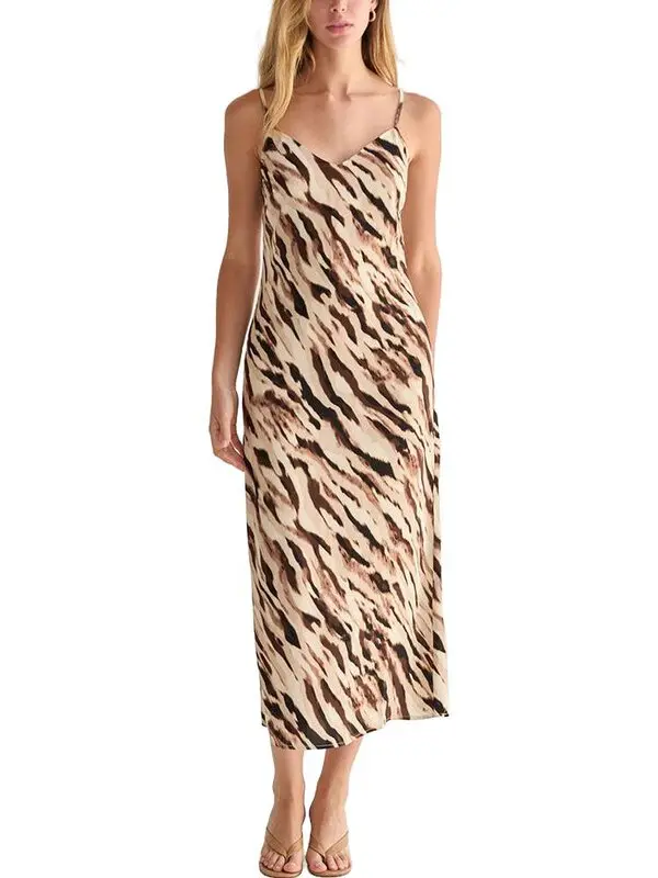 CRESCENT Abstract Animal Print Midi Slip Dress - Brown