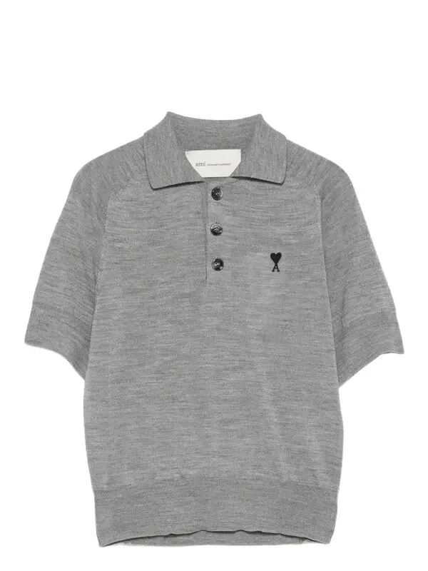 Ami Logo-embroidered Polo Shirt - Grey