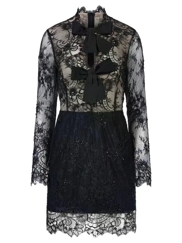 MIA PECULIAR Lace Bow-embellished Mini Dress - Black