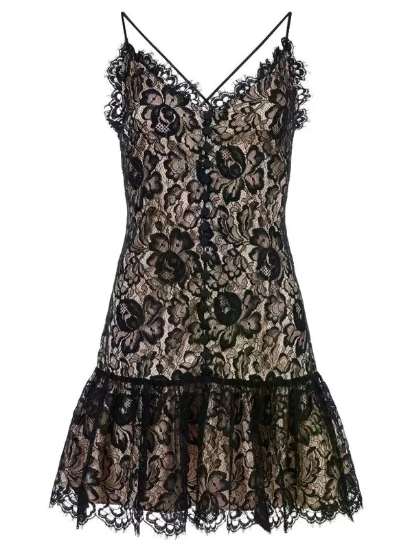 MIA PECULIAR Lace Mini Dress With Button Detail - Black