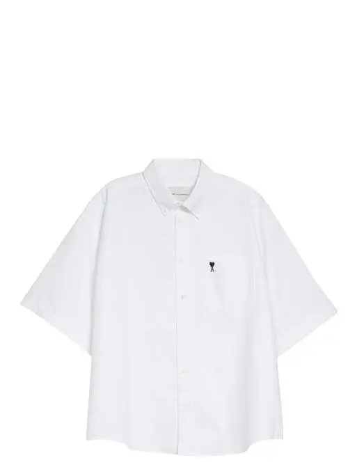 Ami De Coeur Embroidered Boxy Cotton Poplin Button-up Shirt - Blanc Naturel