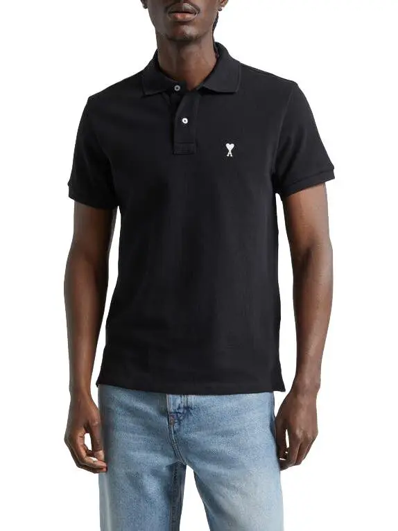Ami De Coeur Embroidered Cotton Piqué Polo - Noir/blanc Creme