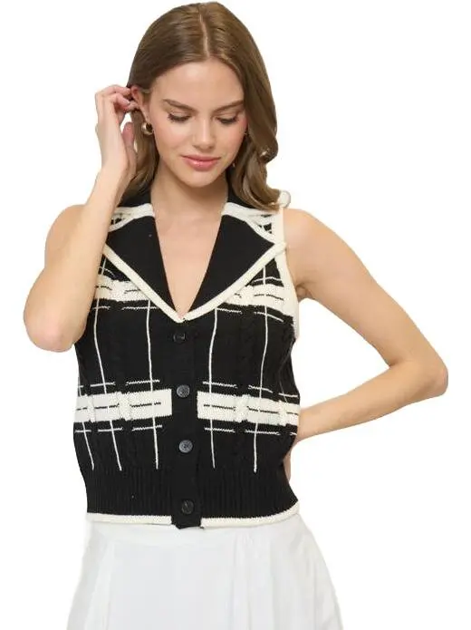 Central Park West Sleeveless Knit Vest - Black Multi
