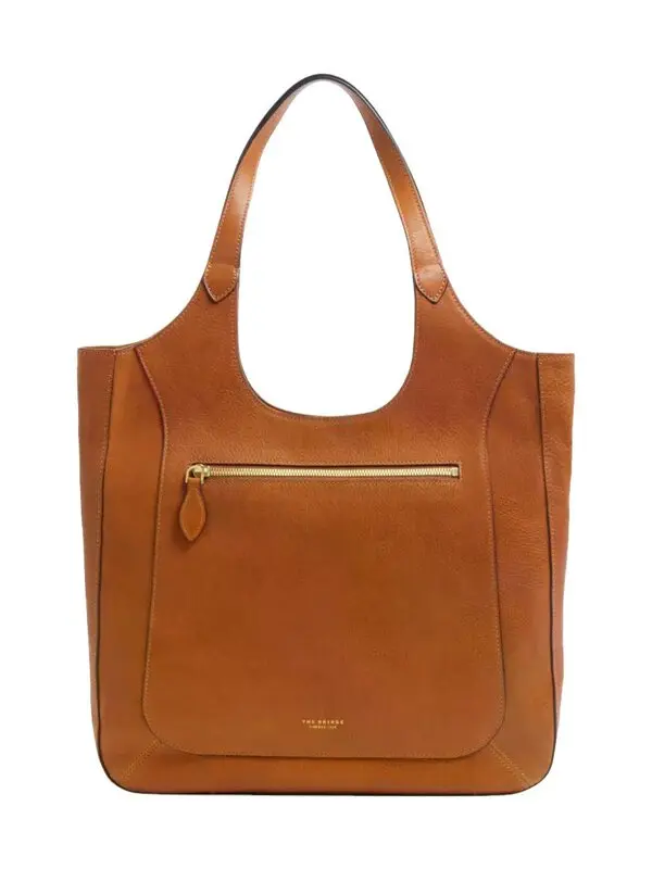 THE BRIDGE Leather Shoulder Bag With Zip Pocket - Brown