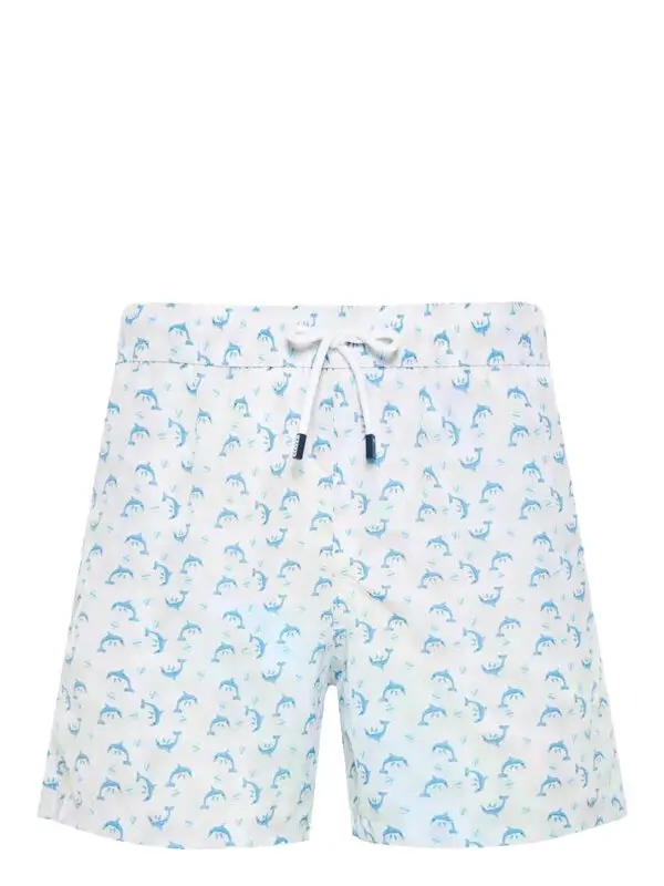 Fedeli Dolphin-print Swim Shorts - White