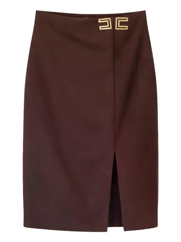 Elisabetta Franchi Buckle Slit Midi Skirt - Brown