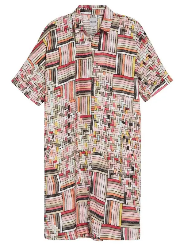 NIC+ZOE Colorweave Cotton Blend Shift Shirt Dress - Pink Multi