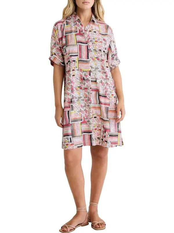 NIC+ZOE Colorweave Cotton Blend Shift Shirt Dress - Pink Multi