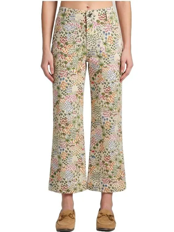 APNY Print Wide-leg Ankle Jeans - Sage Green Multi