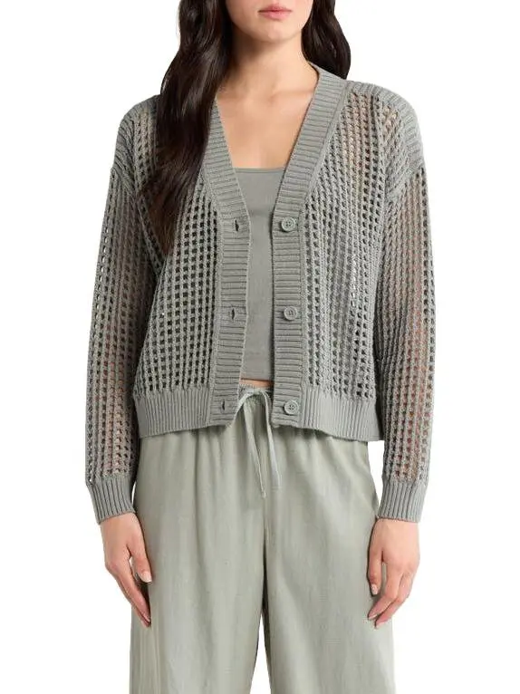 Splendid Camellia Openwork V-neck Cotton-blend Cardigan - Eucalyptus Green