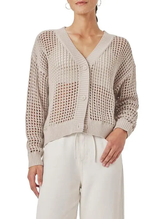 Splendid Camellia Openwork V-neck Cotton-blend Cardigan - Fawn Beige