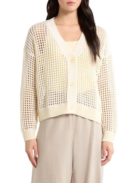 Splendid Camellia Openwork V-neck Cotton-blend Cardigan - Honeysuckle Beige